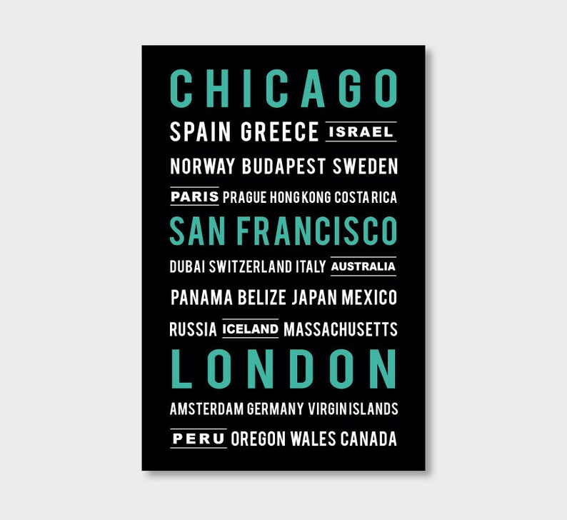 Custom Subway Art Print Travel Poster Street Names Favorite Cities ...