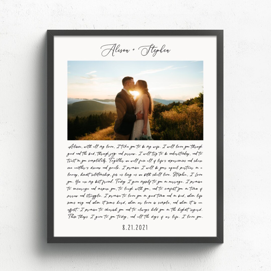 Custom Song Lyrics or Wedding Vows With Photo, Paper Anniversary Gift ...