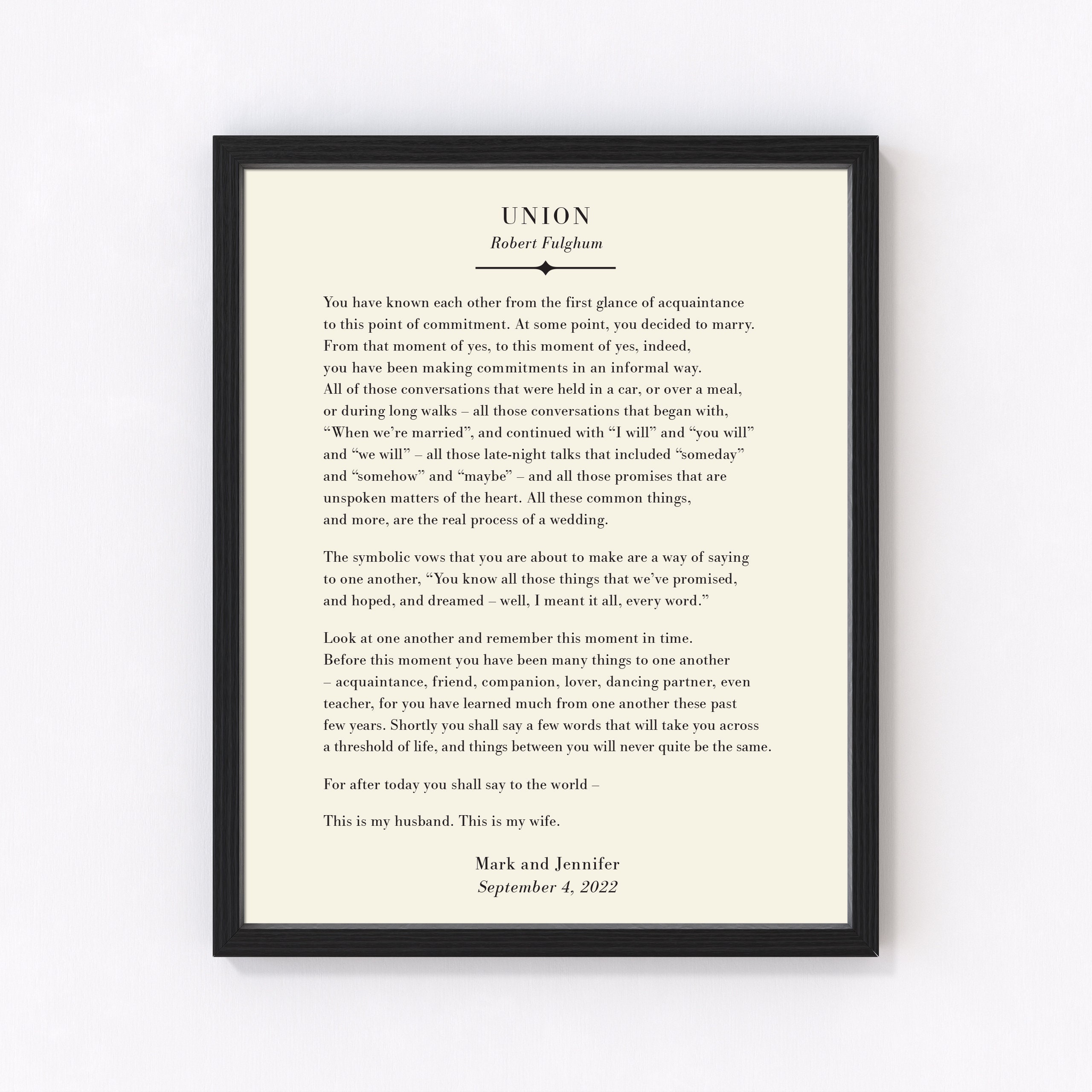 Personalized Union Marriage Poem Print, Robert Fulghum, Marriage Quote ...