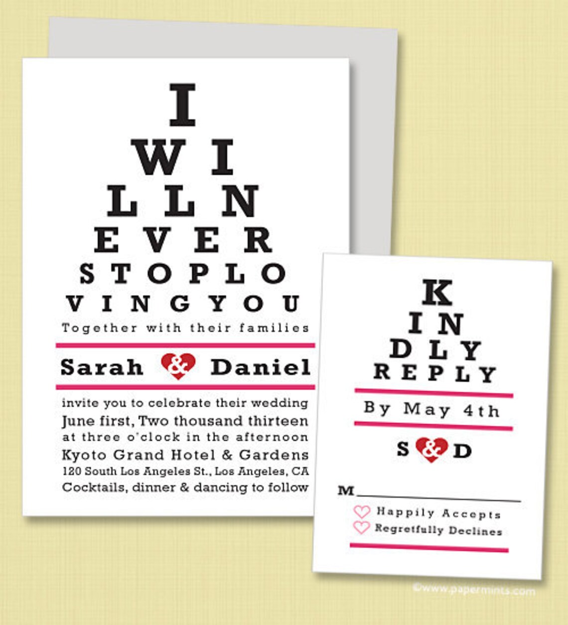 Unique Wedding Invitation Eye Chart Wedding Invitation Set - Etsy
