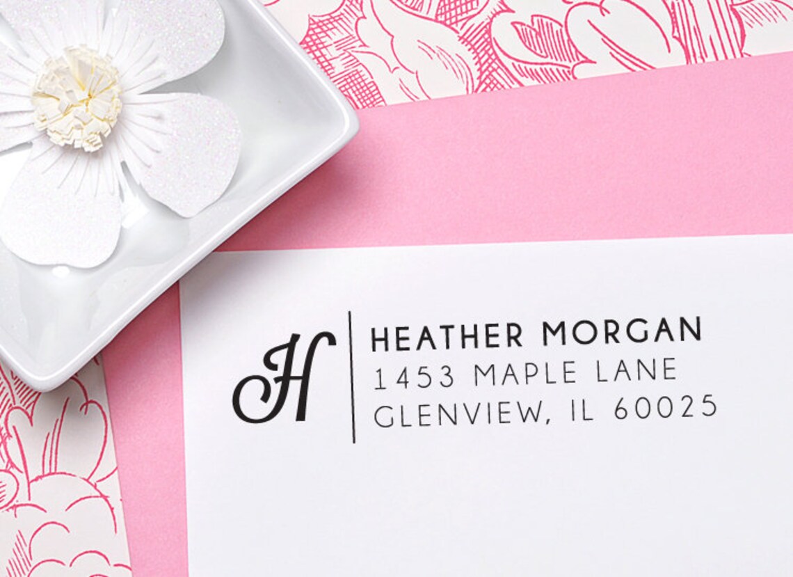 Calligraphy Monogram Return Address Stamp Personalized Self | Etsy