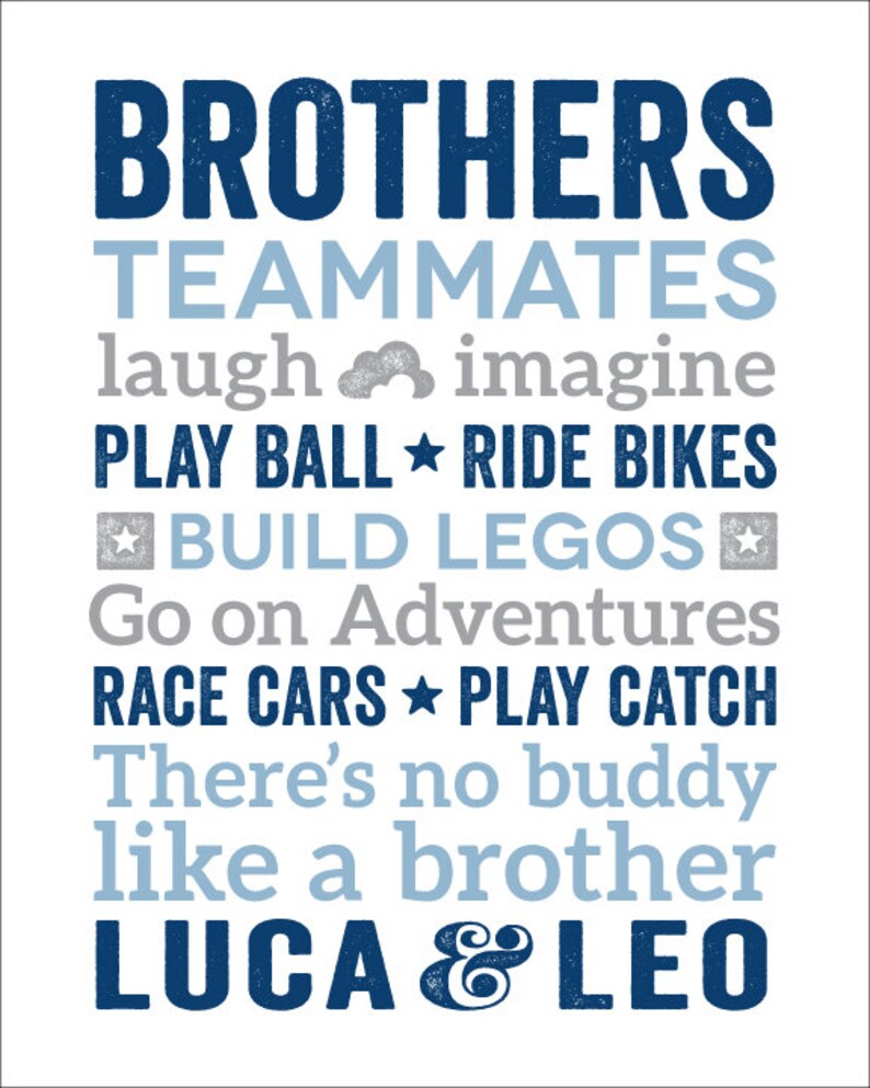 Brothers Wall Art Poster Boys Room Decor Brother Wall Art | Etsy