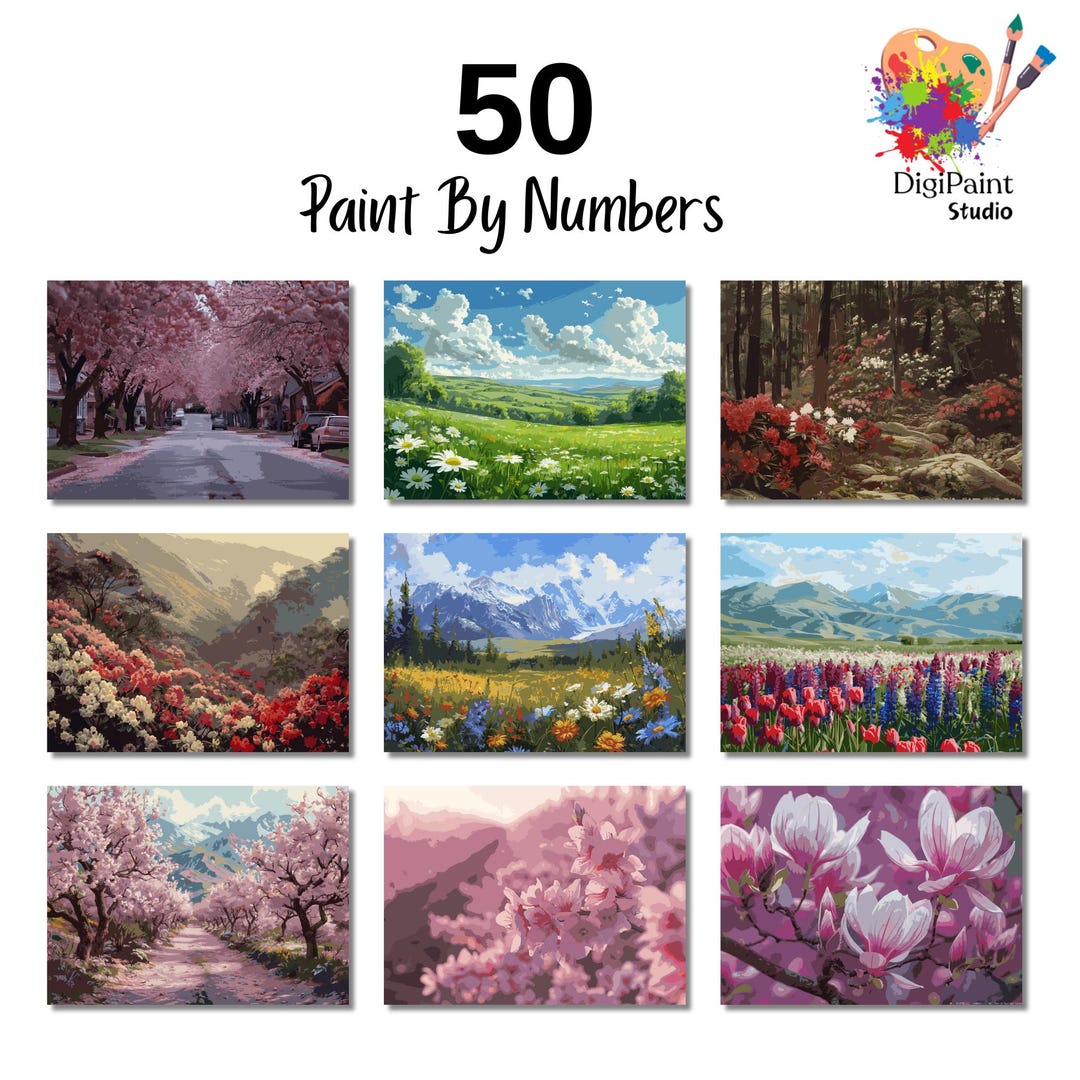 50 Flower Landscape Color by Number, Countryside PBN, Landscape ...