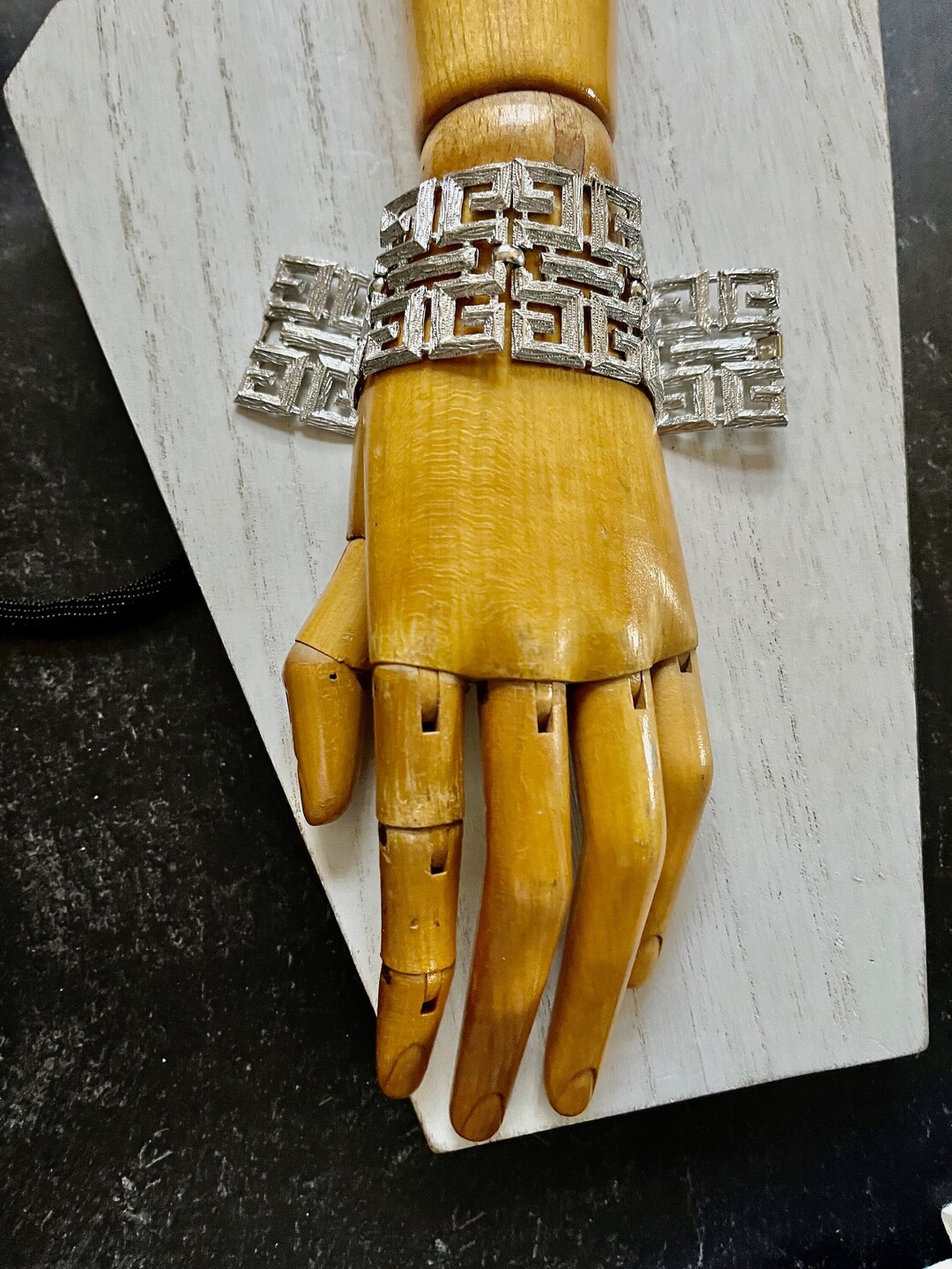 Crown Trifari Mid Century Bracelet Silver Tone Big & Bold Greek Key ...