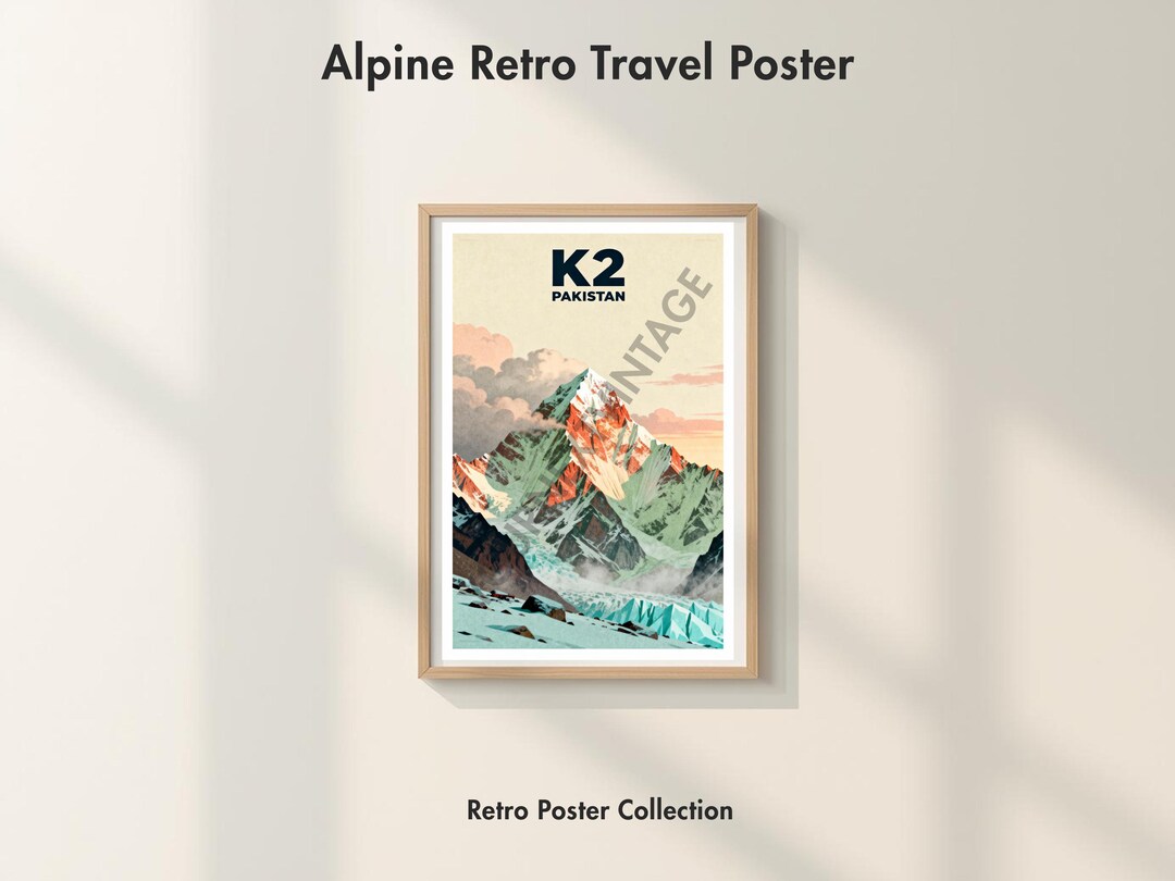 K2 Pakistan Poster | Alpine Retro Wall Art Print | Digital Download - Etsy