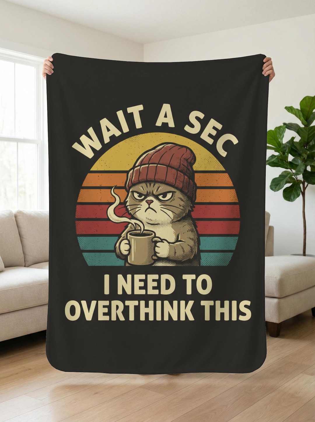 Funny Grumpy Cat Blanket, Retro Overthinking Gift - Etsy