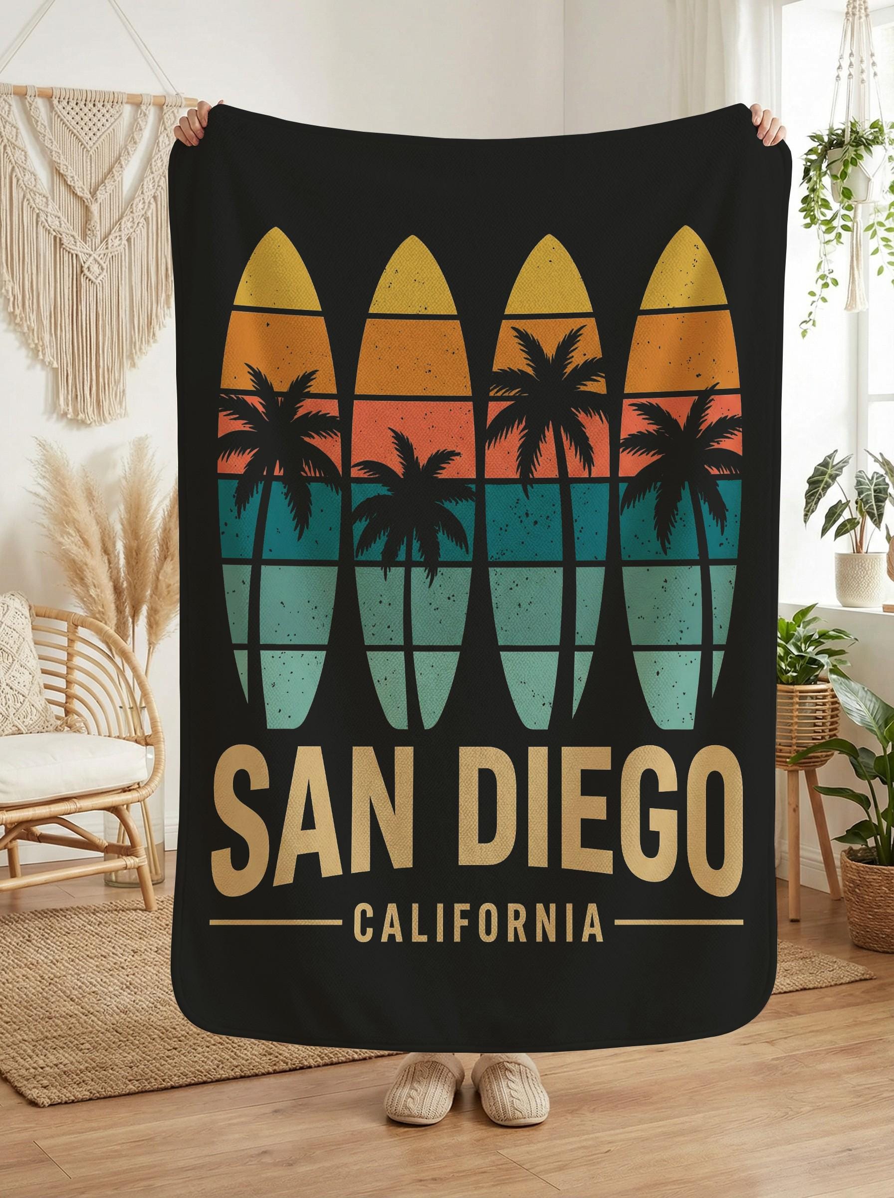 San Diego California Blanket, Retro Beach Throw, Surfer Gifts ...