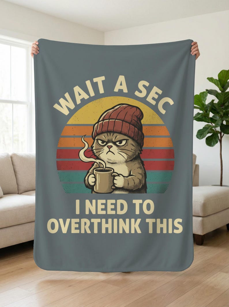 Funny Grumpy Cat Blanket, Retro Overthinking Gift - Etsy