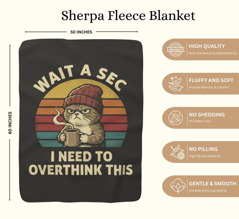 Funny Grumpy Cat Blanket, Retro Overthinking Gift - Etsy