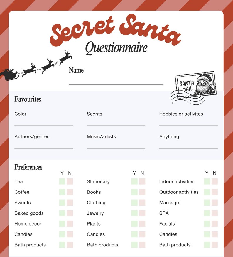 Secret Santa Questionnaire - Etsy