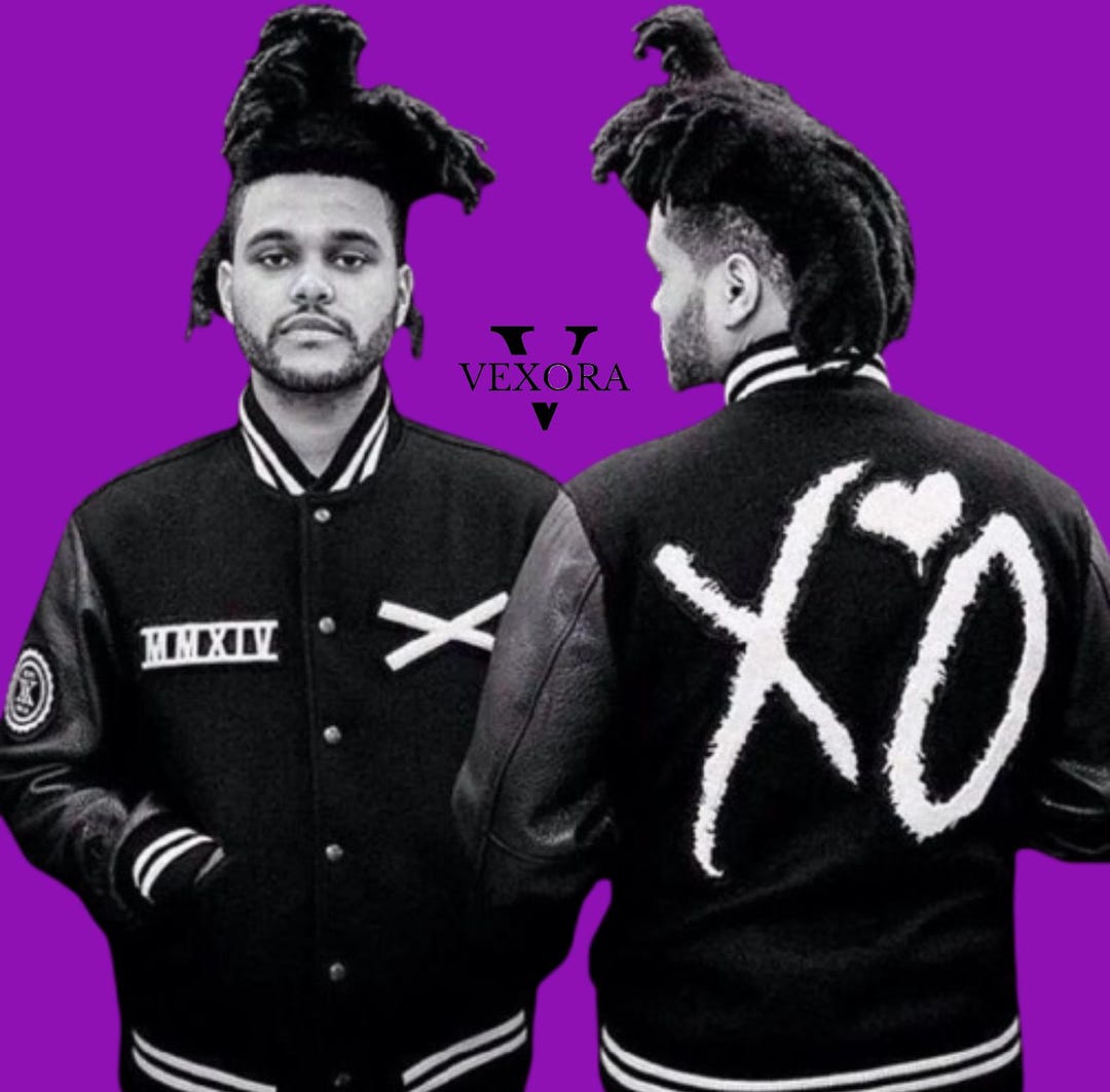 Weeknd XO Varsity Jacket: Black Wool & Leather Bomber - Singer Cosplay ...