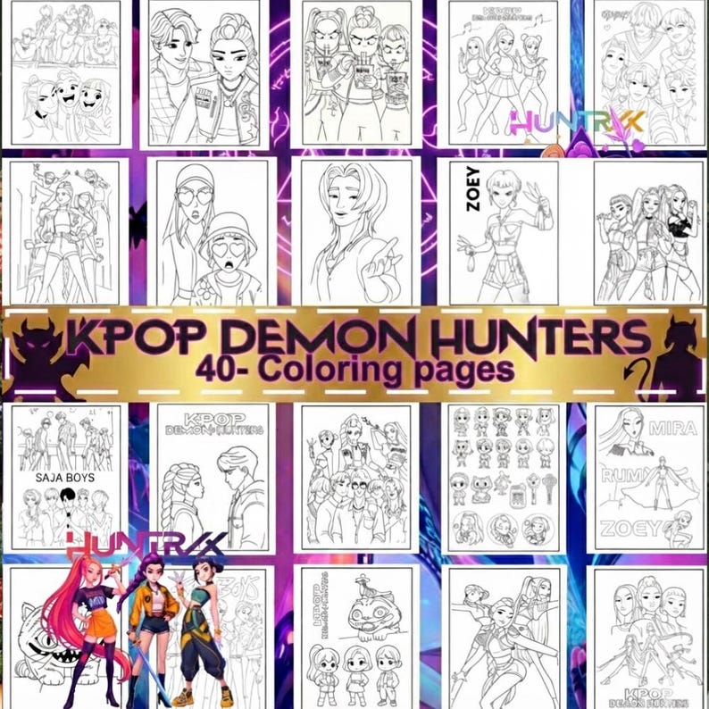 Demon Hunters Kpop Coloring Pages | 40 K-pop Coloring Book for Kids ...