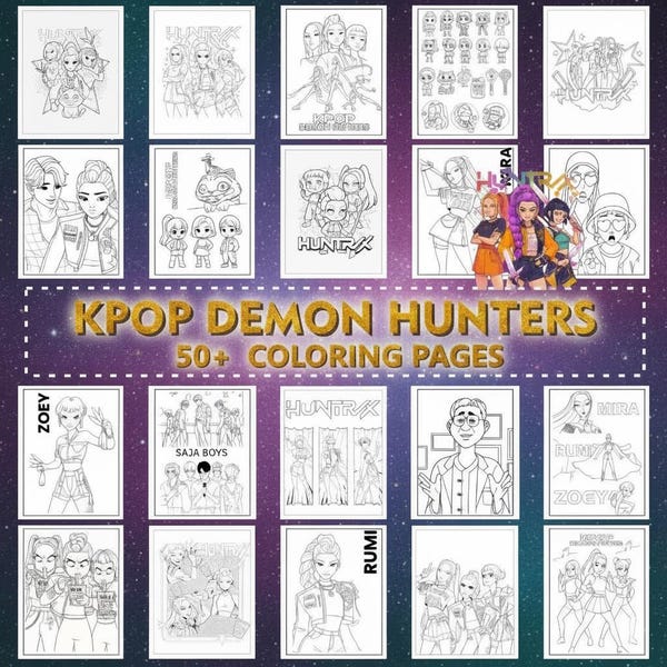 Huntrix kpop demon hunters characters colouring pages - Etsy Nederland