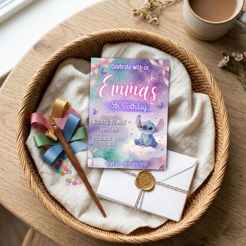 Stitch Editable Canva Birthday Party Invitation Template , Lil an ...
