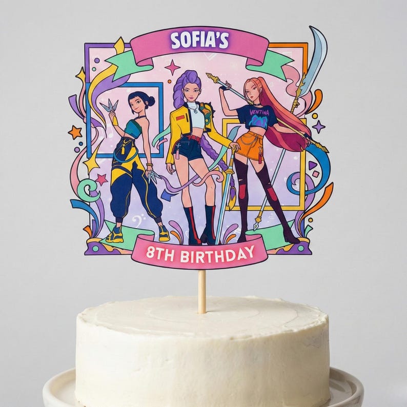 Editable Kpop Demon Hunters Cake Topper, Huntrix Kpop Birthday Toppers ...