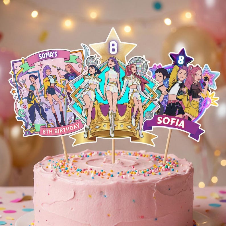 Editable Kpop Demon Hunters Cake Topper, Huntrix Kpop Birthday Toppers ...
