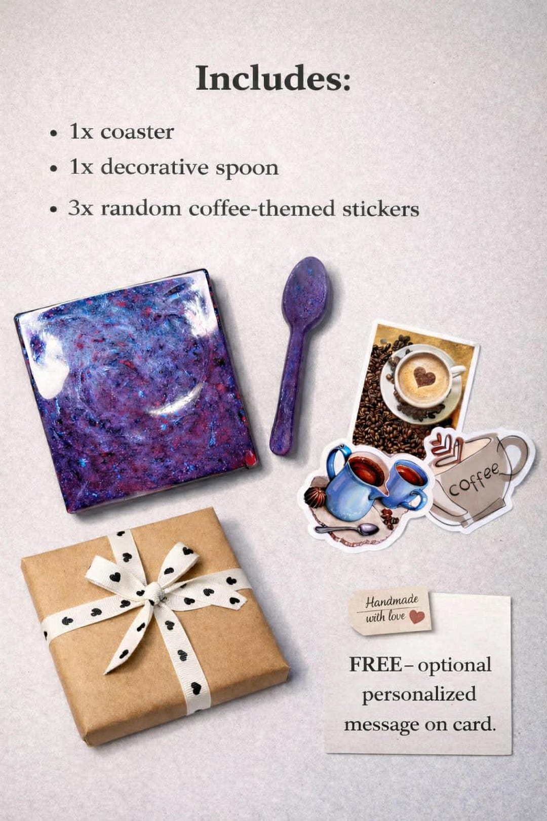 Handmade Coaster & Decorative Spoon Set A Cozy Gift for Coffee and Book ...