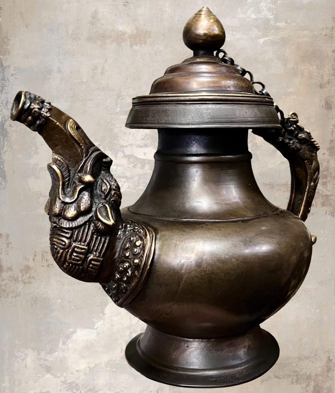 Antique Himalayan Makara Ewer | Handcrafted Metal Teapot | Nepal Vessel ...