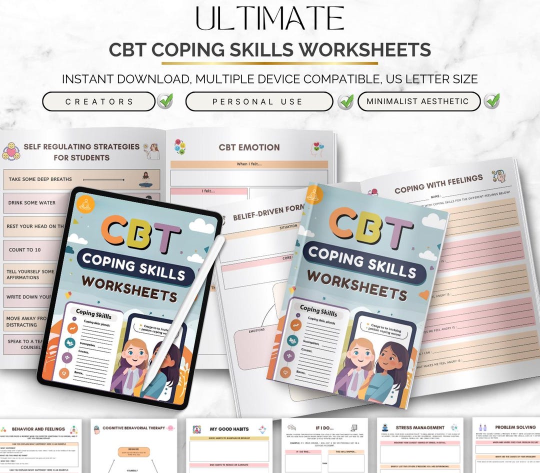 CBT Coping Skills Worksheets | Thought Reframes, Behavior Tools ...