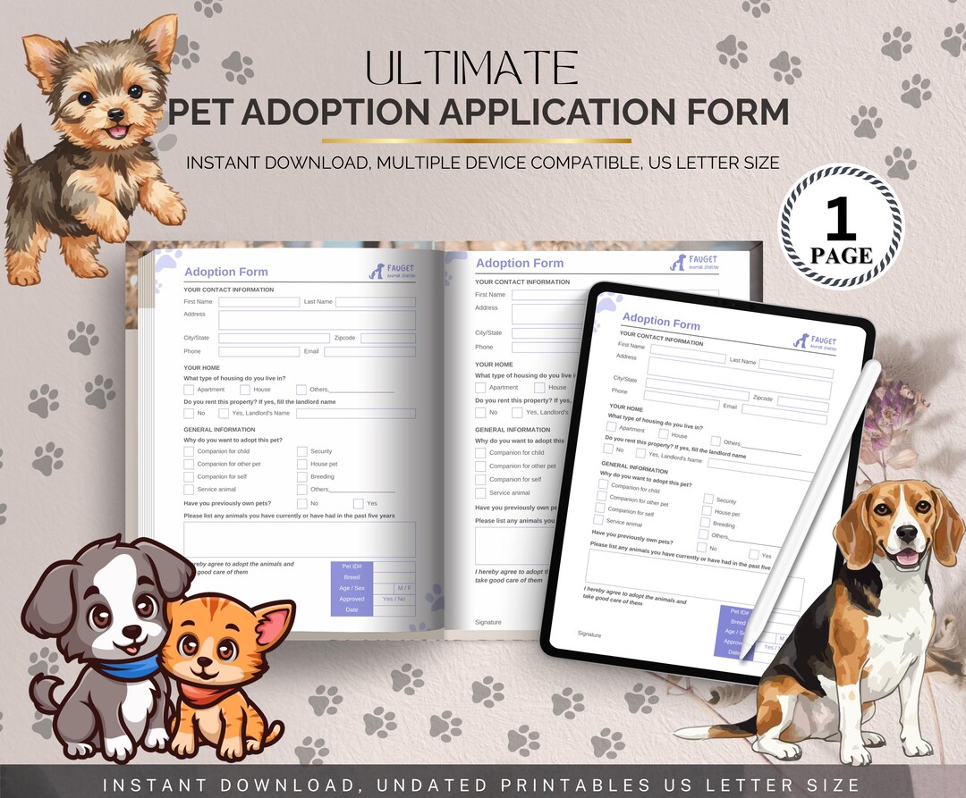 Pet Adoption Application Form, Rescue Shelter Foster (printable) - Etsy