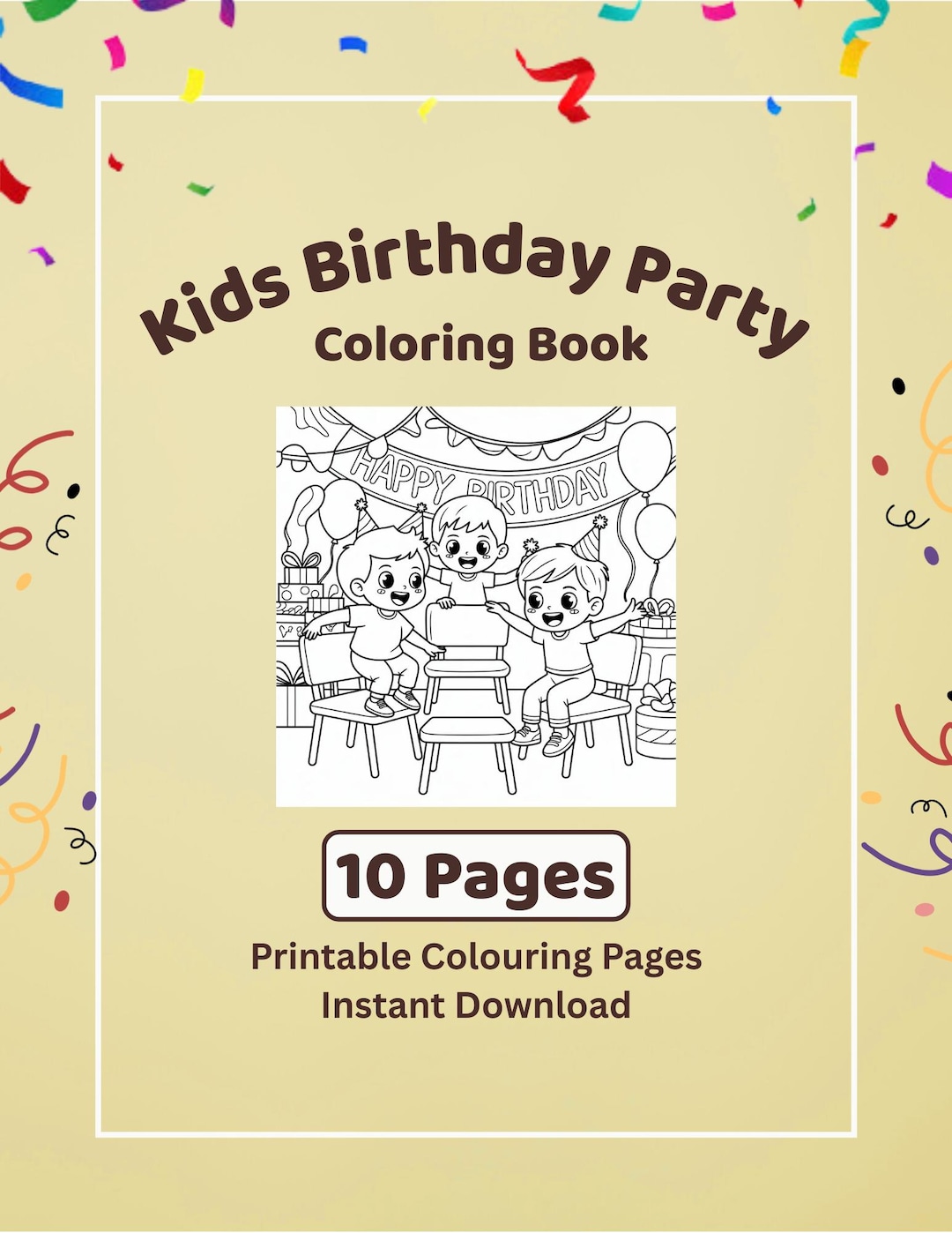 Kawaii Kids Birthday Party Coloring Book for School-age Kids Printable ...