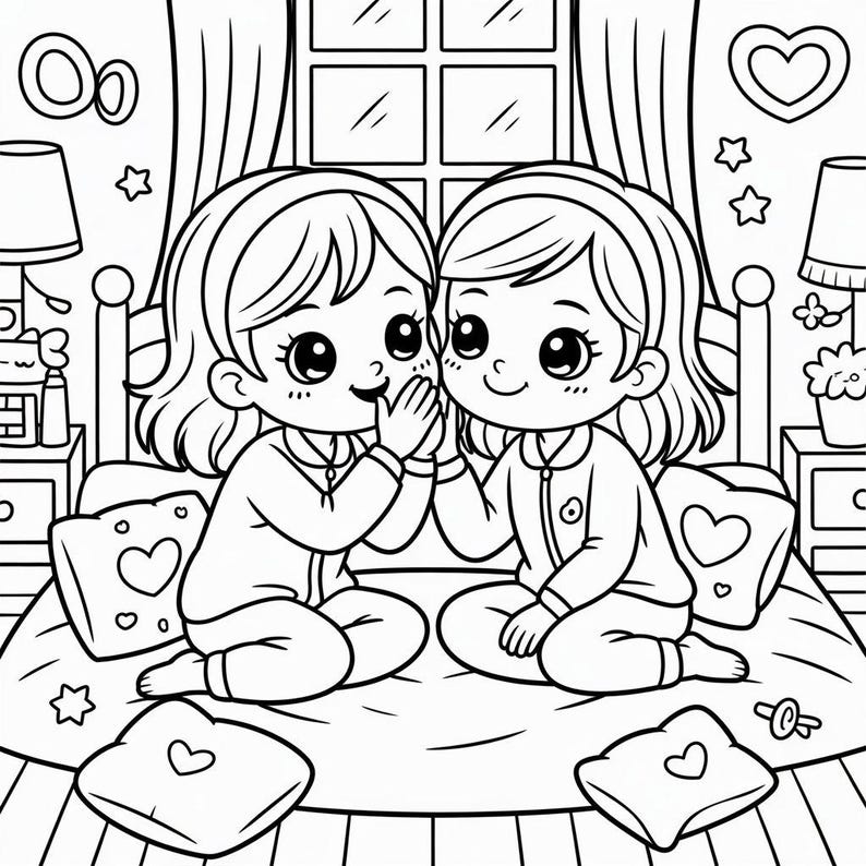 Girls Sleepover Coloring Book, Sleepover Party Adults & Kids Activity ...