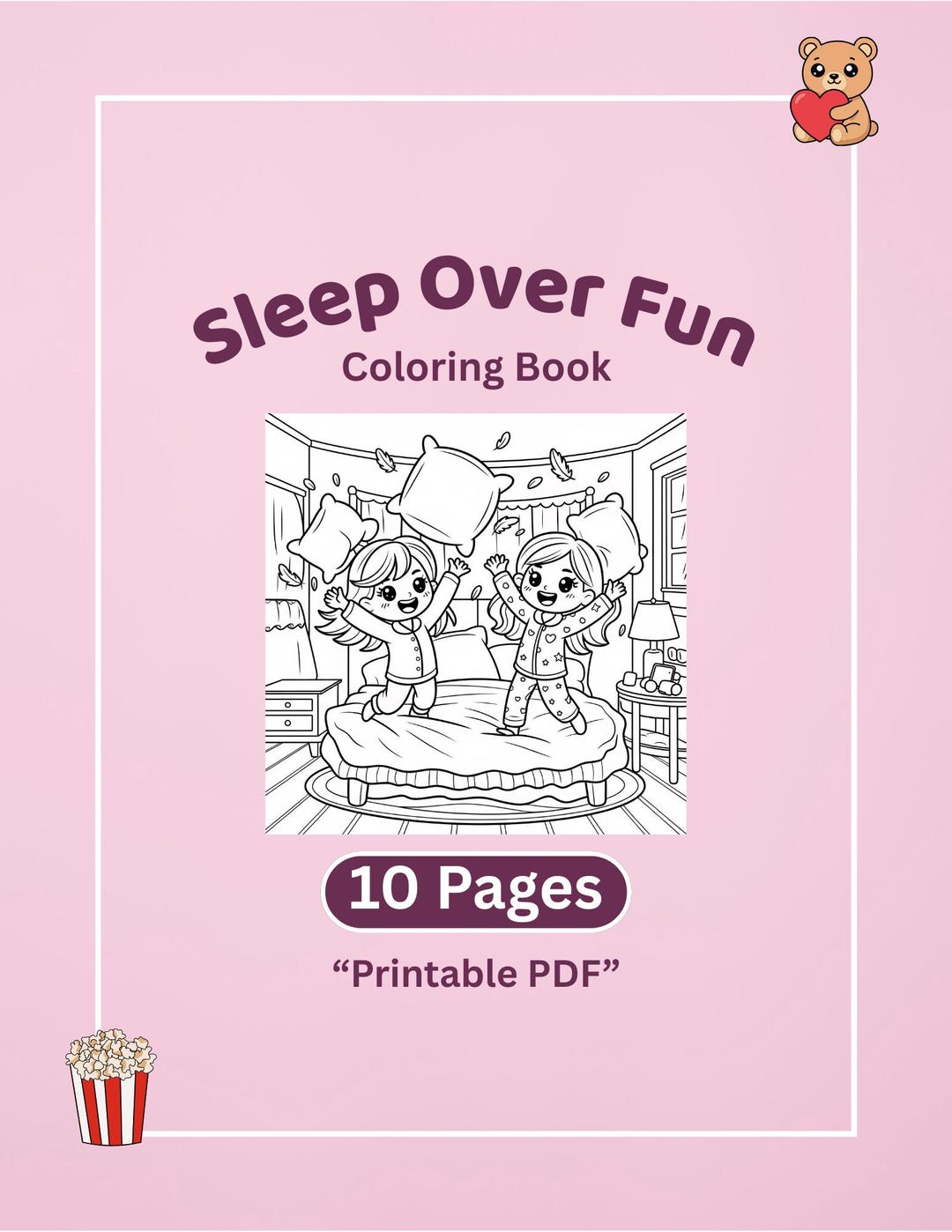 Girls Sleepover Coloring Book, Sleepover Party Adults & Kids Activity ...