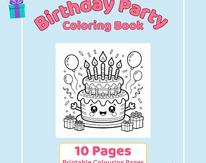 Birthday Party Coloring Page Poster Printable Digital Files, DIY ...