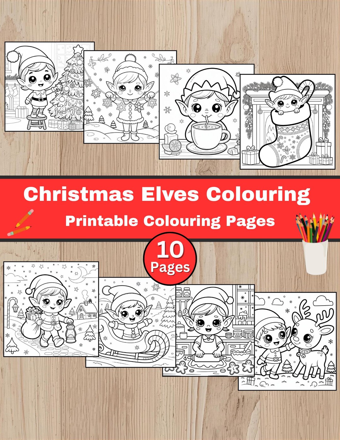 Christmas Elves Coloring Book | Holiday Elf Pages for Kids | Digital ...