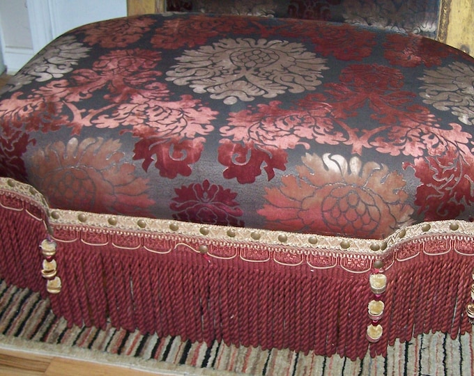 Vintage Large Ottoman,upholstered Ottoman With Fringe,glam Style ...