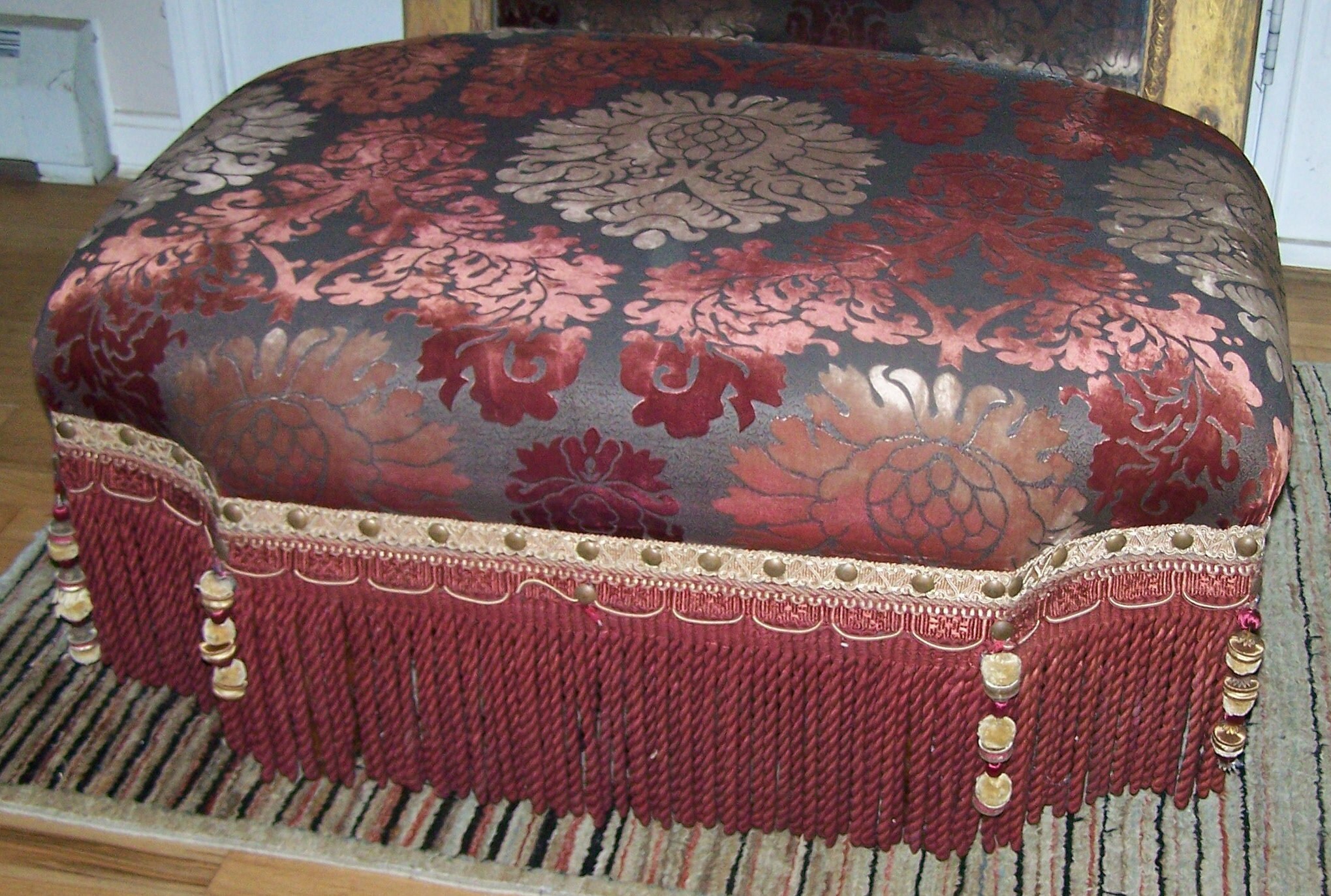 Vintage large ottomanupholstered ottoman with fringeglam | Etsy