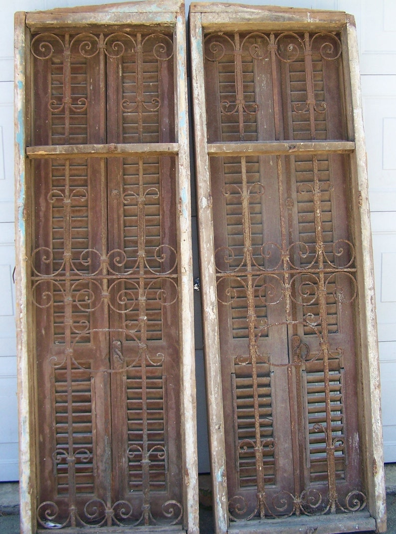 Antique Shutter With Iron Window,two Panels,rustic Shutter Window,tall ...
