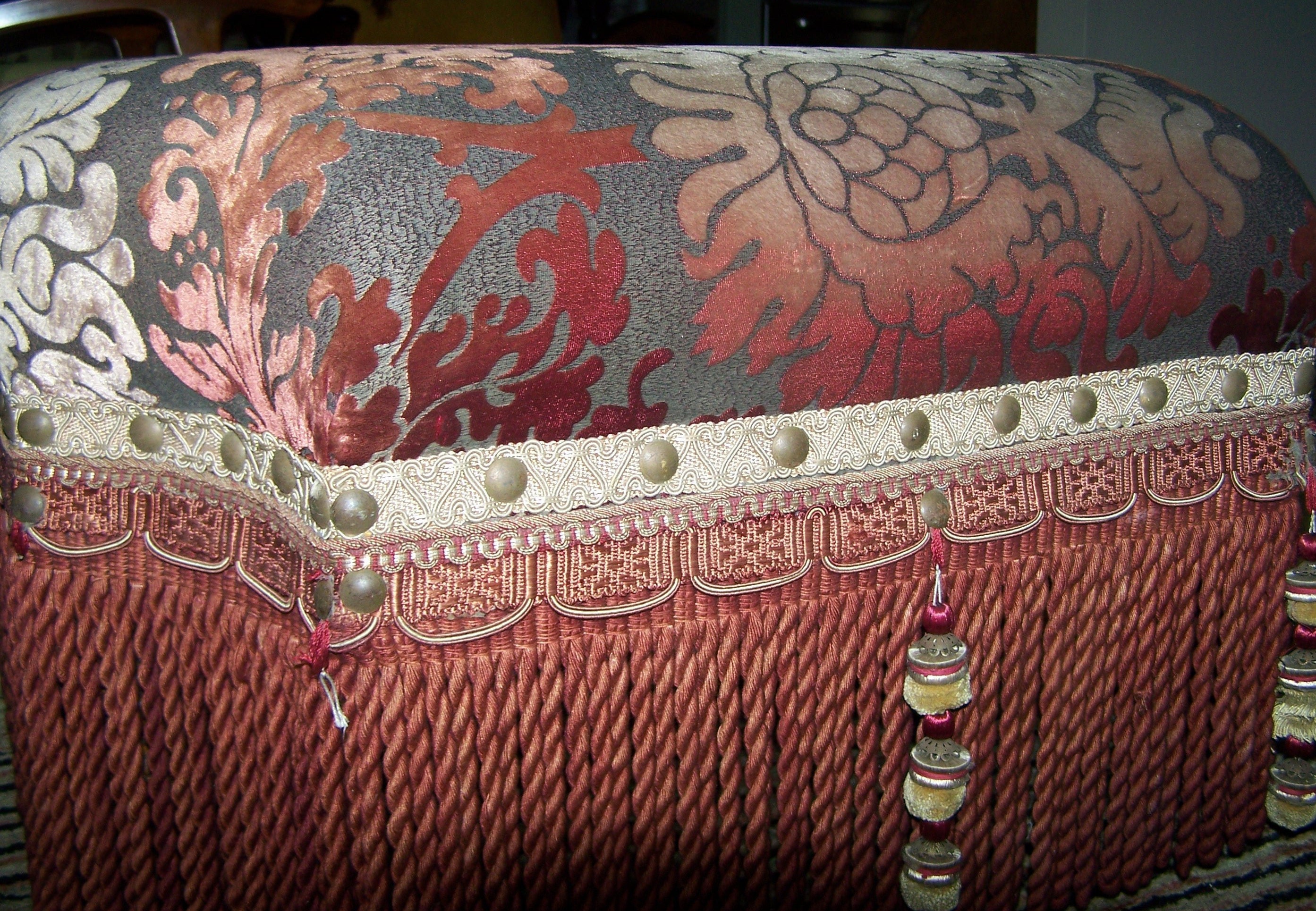 Vintage large ottomanupholstered ottoman with fringeglam | Etsy