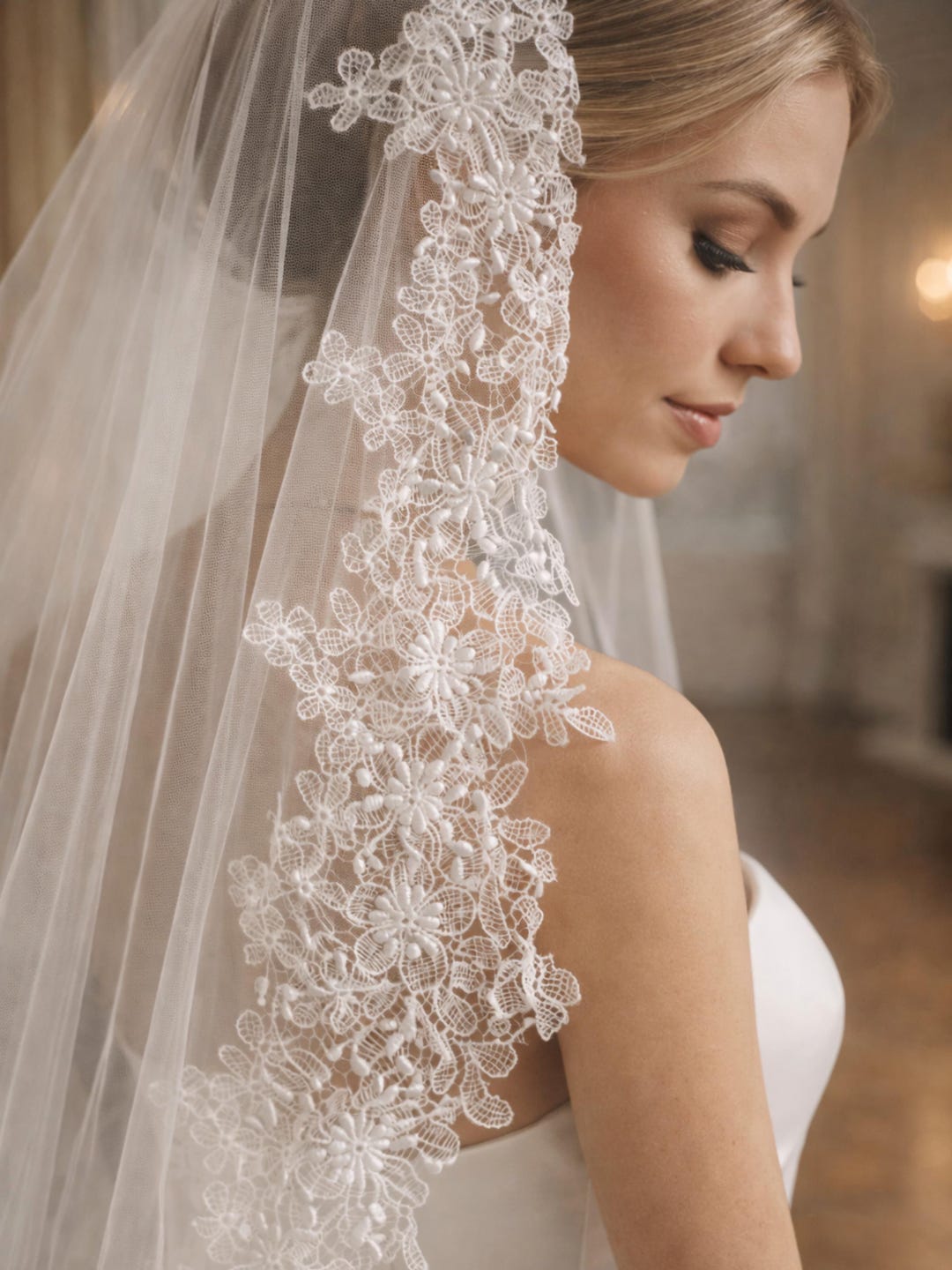 Personalized Bridal Veil, Cathedral Wedding Veil, Lace Edge Veil ...