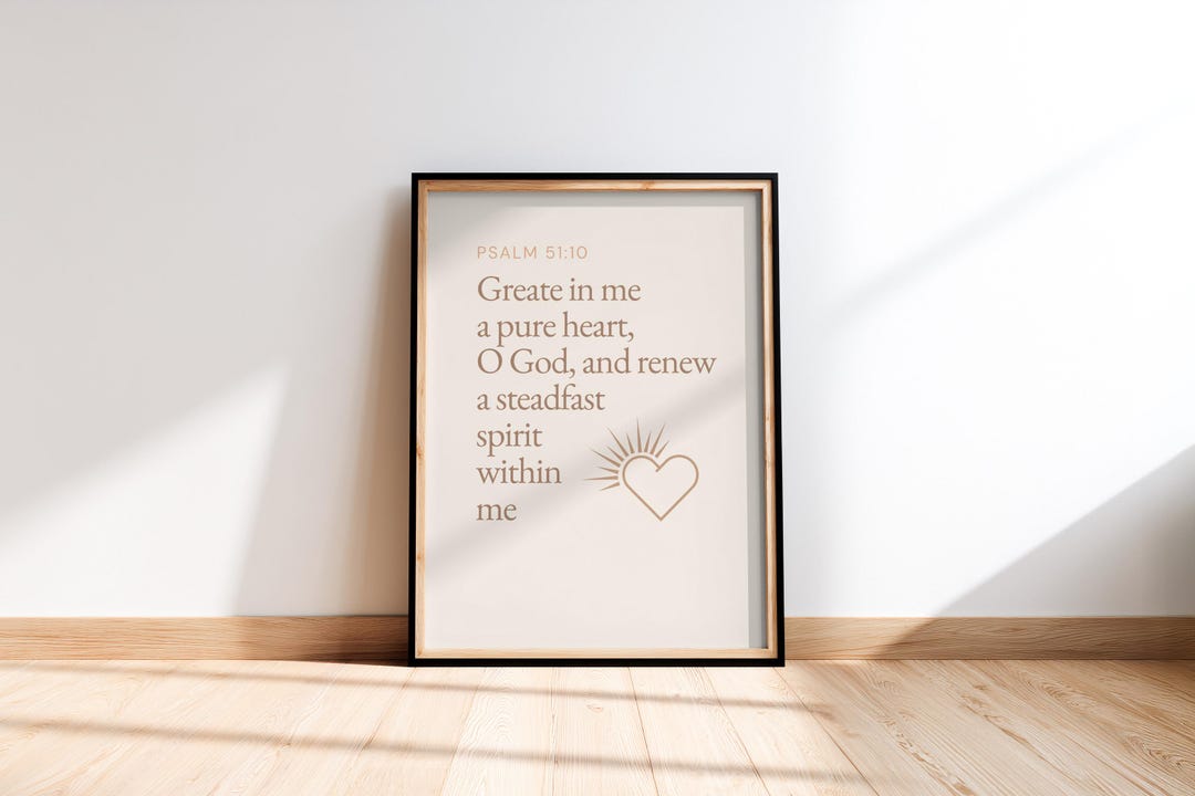 Bible Verse Wall Art Psalm 51:10, Faith Printable, Religious Home Decor ...