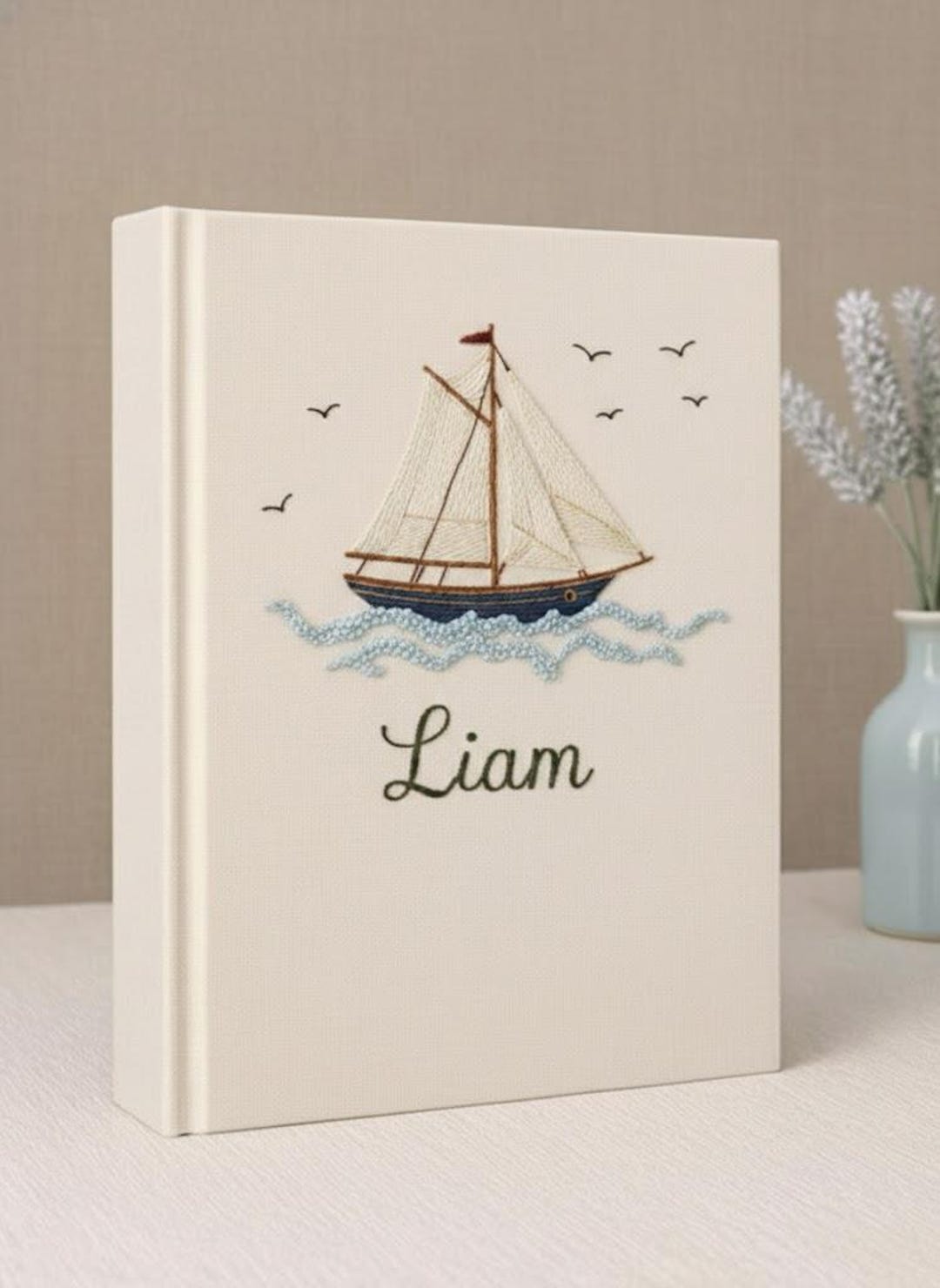 Personalized Embroidered Sailboat Book, Embroidered Photo Album Custom ...
