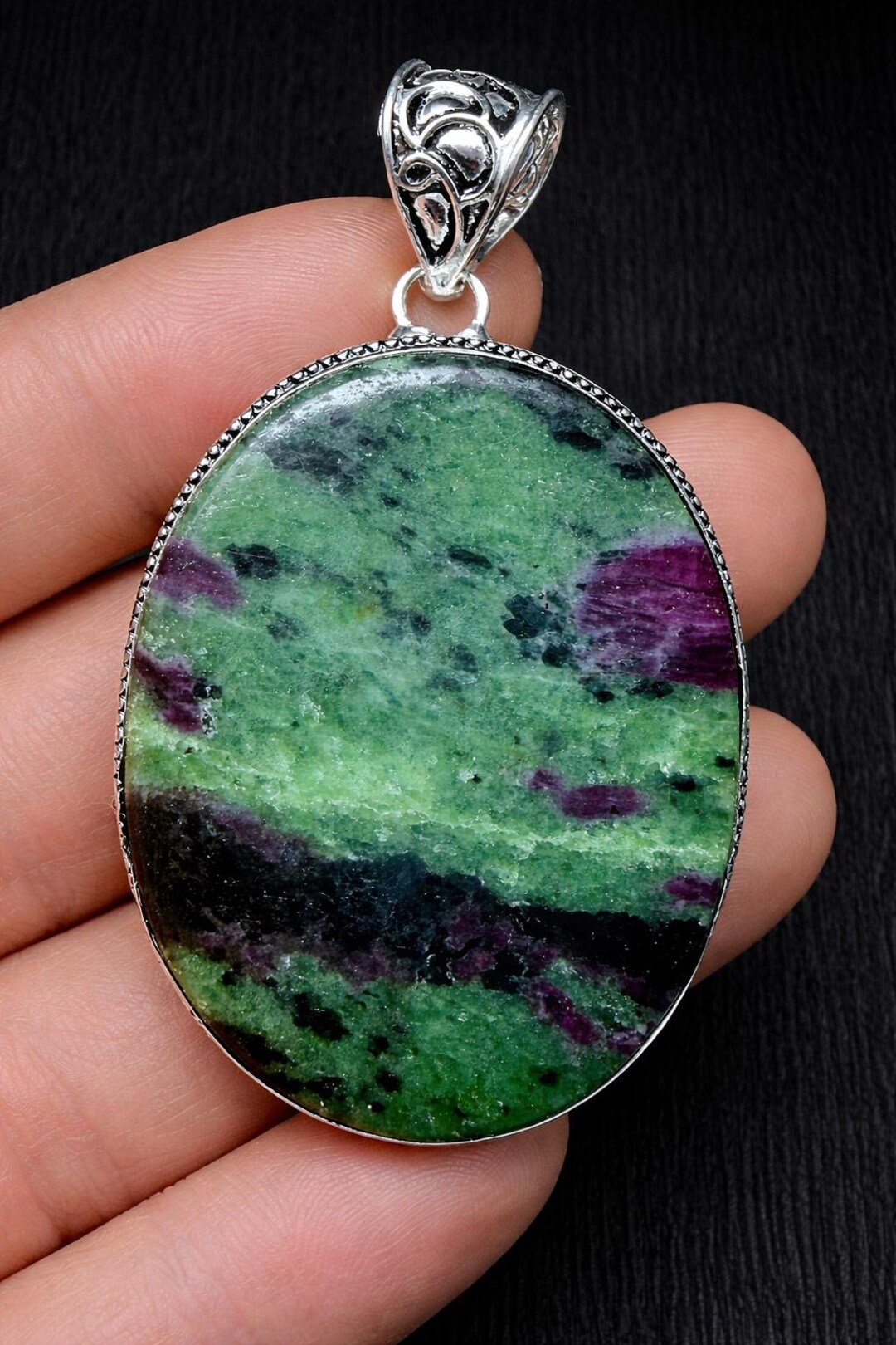 Ruby Zoisite Pendant, Natural Anyolite Gemstone Pendant, Green Purple ...