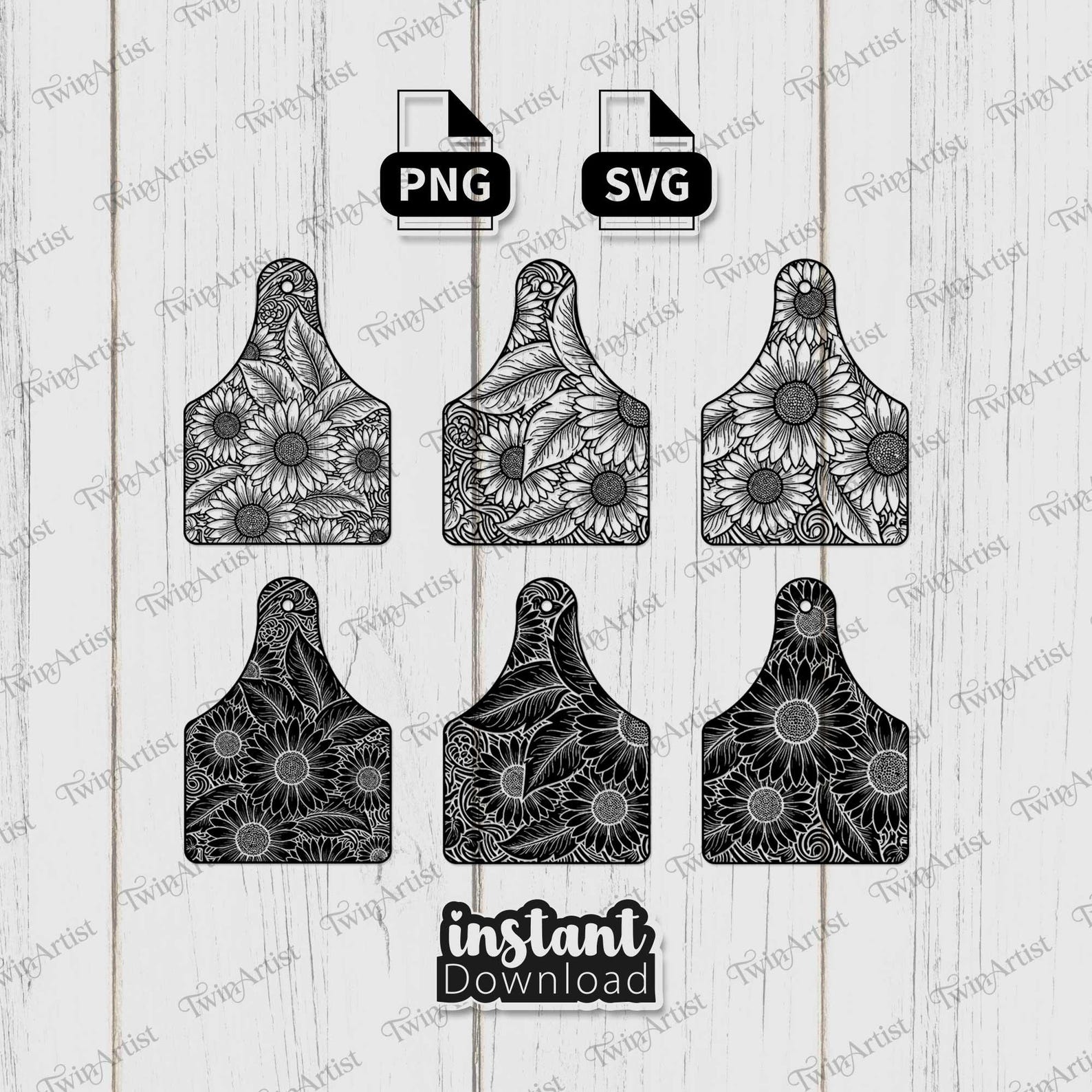 Floral Cattle Ear Tag SVG Bundle Western Sunflower Cut Files for Cricut ...