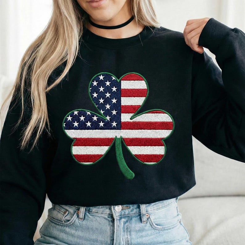 Embroidery Shamrock American Flag PNG, St Patricks Day Tshirt File ...