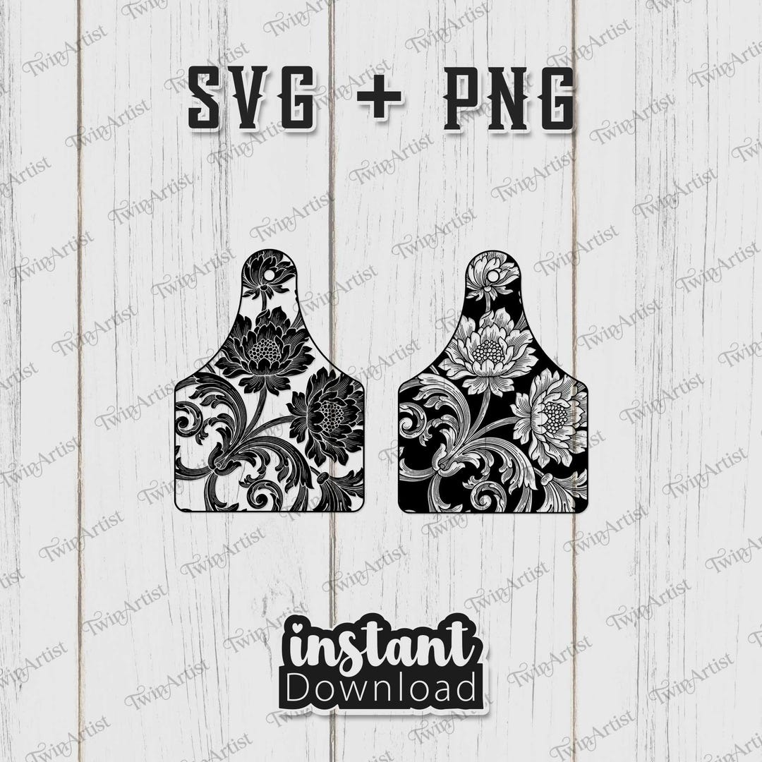 Ear Tag SVG Bundle Western Floral Cattle PNG Livestock Cow Tag ...