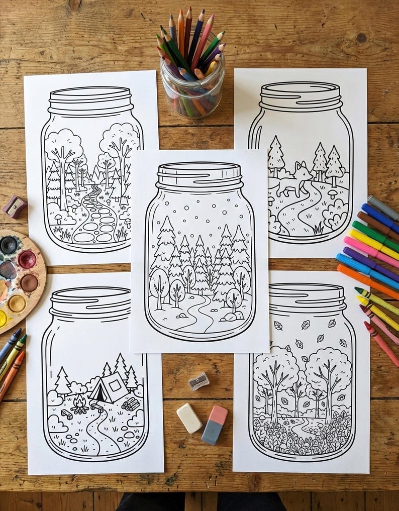 Bold and Easy Inside Jar Coloring Pages: Kawaii Coloring Book Fun ...