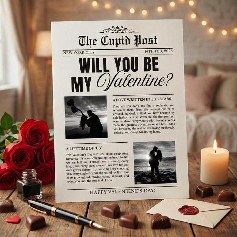 Valentine’s Day Newspaper Canva Template – Personalized Love Story Gift ...