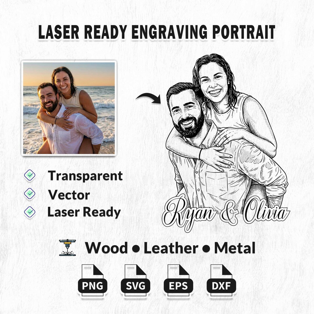 Custom Laser Engraved Portrait SVG | Personalized Vector File for Wood ...