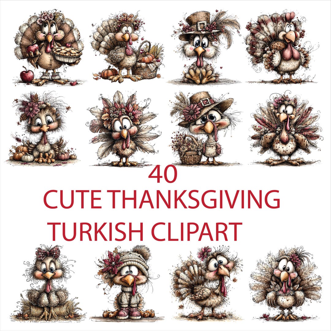 Thanksgiving Turkey Clipart Bundle | Watercolor Autumn PNG (instant ...