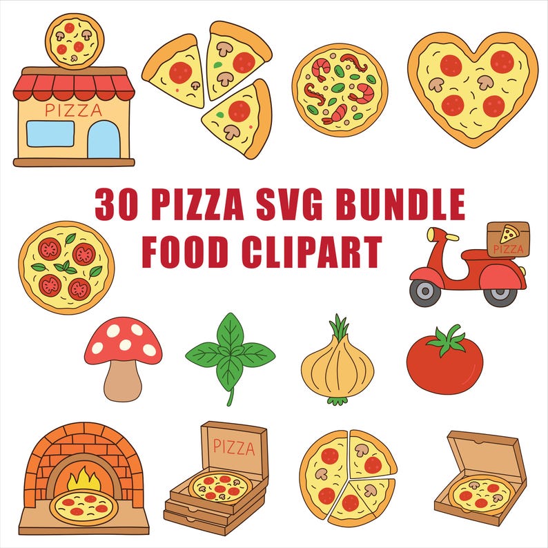 Pizza SVG Clipart Bundle | Food Illustrations (30 Designs) - Etsy