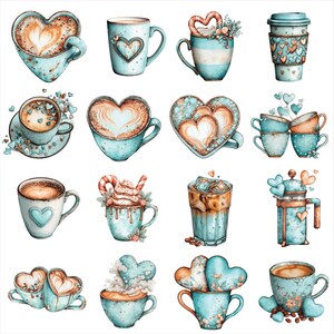 Valentine Coffee Clipart Bundle 30+ | Cute Heart Mug PNG | Romantic ...
