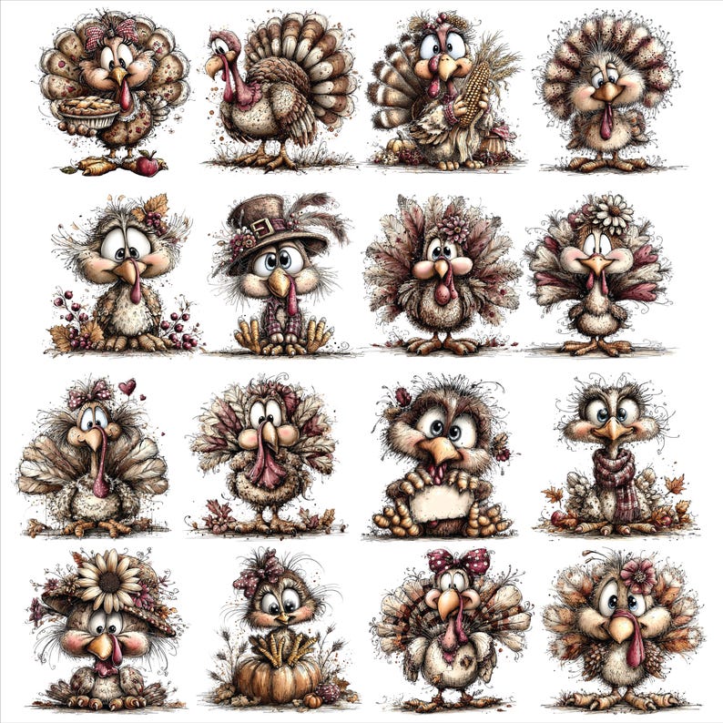 40 Cute Thanksgiving Turkey Clipart Bundle | Fall Harvest Turkeys ...