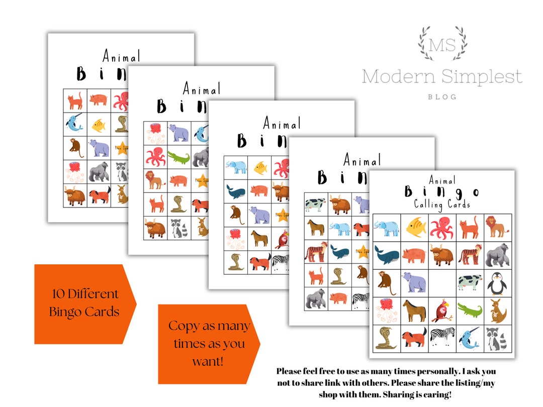 Fun Animal Bingo Game Cards Printable and Downloadable Classroom Game ...
