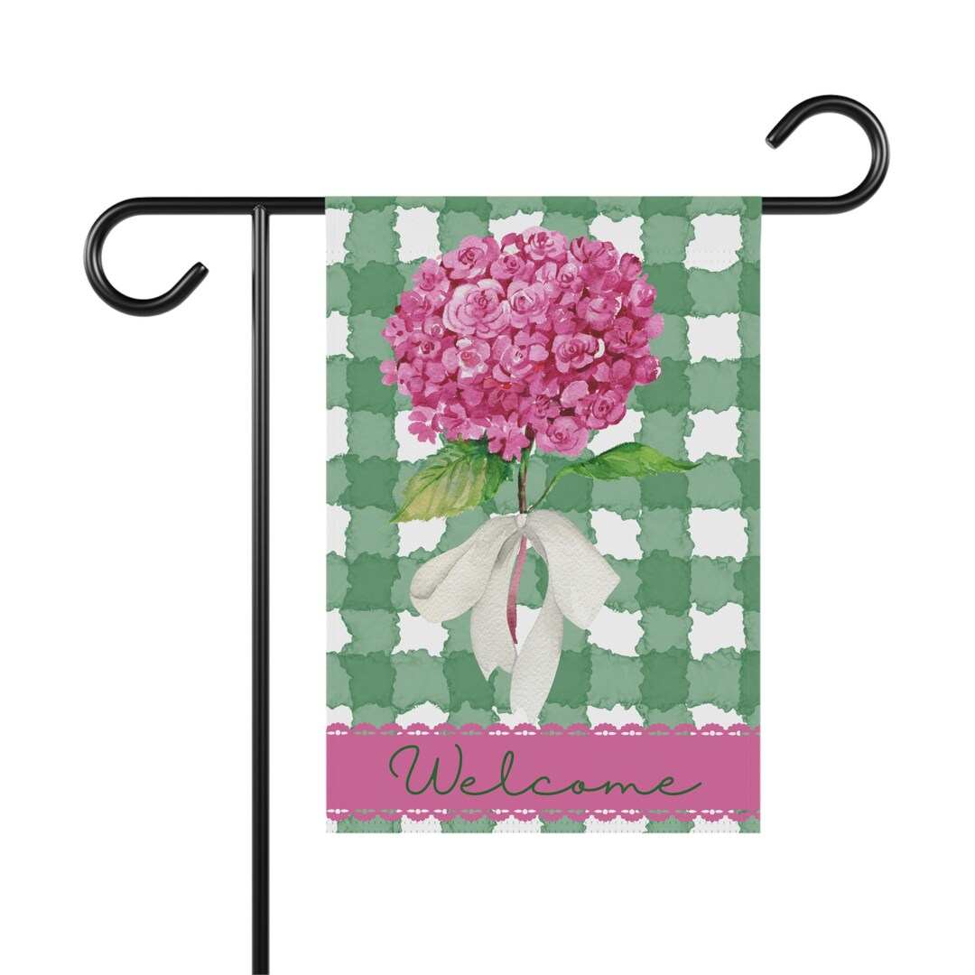 Preppy Hydrangea Welcome Garden Flag Coastal Style Outdoor Decor Summer ...