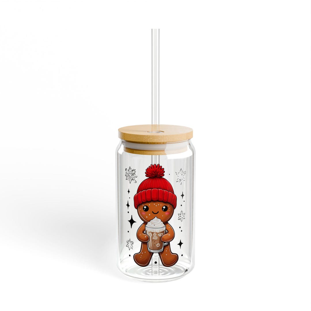 Winter Gingerbread Man 16oz Sipper Glass, Christmas Coffee Cup, Holiday ...